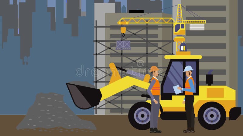 Construction Site Area, Working on the Edge of Town with Engineers and ...