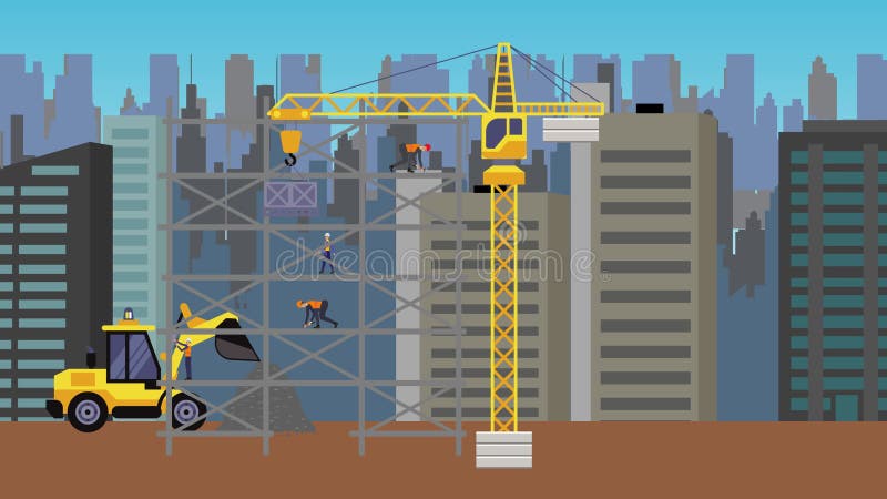 Construction Site Area, Working on the Edge of Town with Engineers and ...