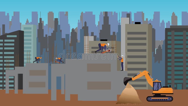 Construction Site Area, Working on the Edge of Town with Engineers and ...