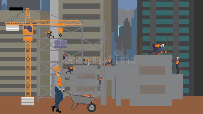 Construction Site Area, Working on the Edge of Town with Engineers and ...