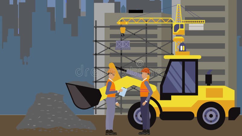 Construction Site Area, Working on the Edge of Town with Engineers and ...