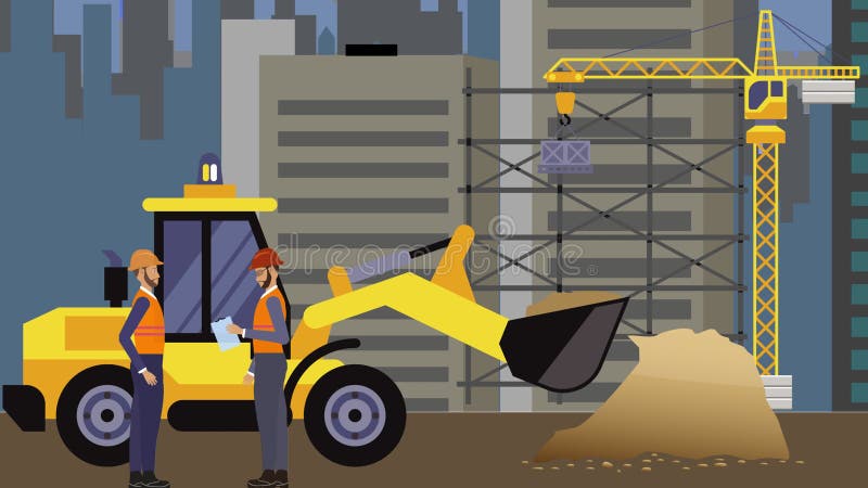 Construction Site Area, Working on the Edge of Town with Engineers and ...