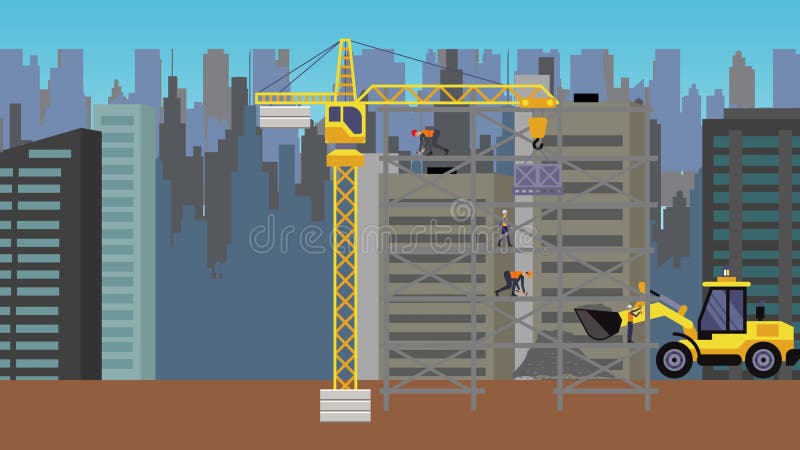 Construction Site Area, Working on the Edge of Town with Engineers and ...