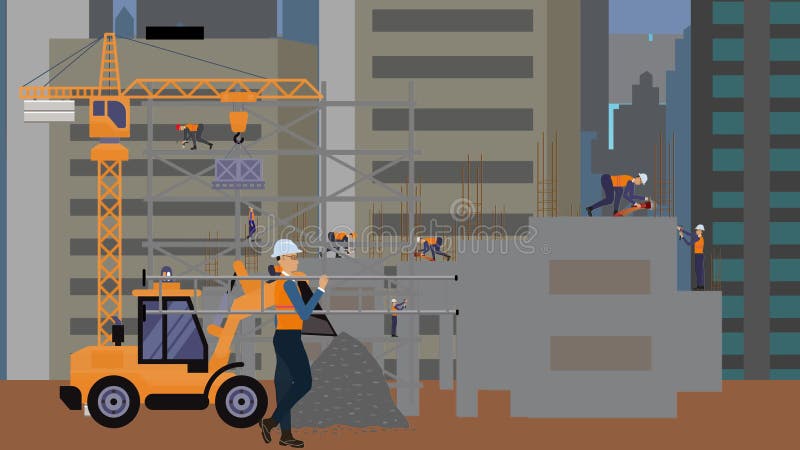 Construction Site Area, Working on the Edge of Town with Engineers and ...