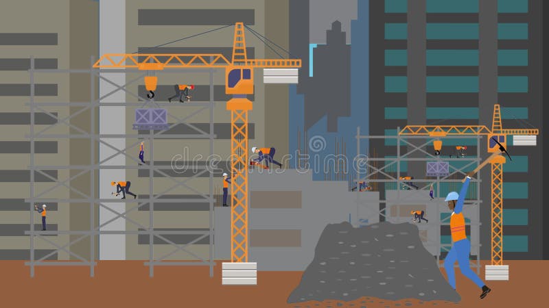 Construction Site Area, Working on the Edge of Town with Engineers and ...