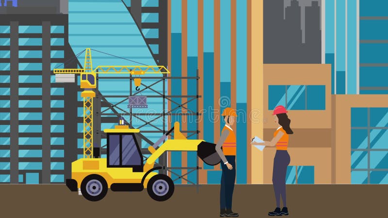 Construction Site Area, Working on the Edge of Town with Engineers and ...