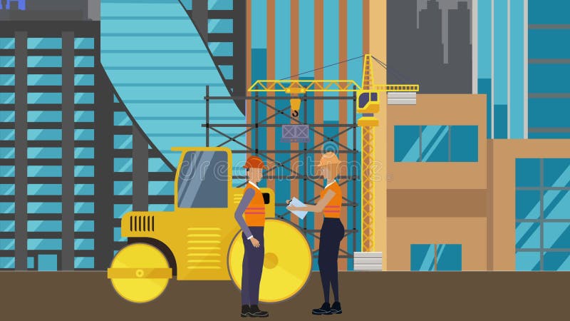 Construction Site Area, Working on the Edge of Town with Engineers and ...