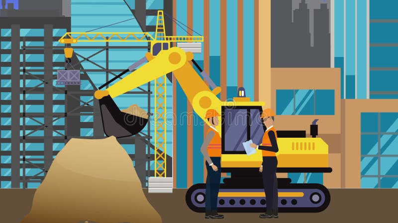 Construction Site Area, Working on the Edge of Town with Engineers and ...