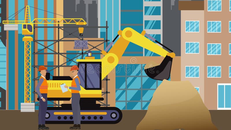 Construction Site Area, Working on the Edge of Town with Engineers and ...