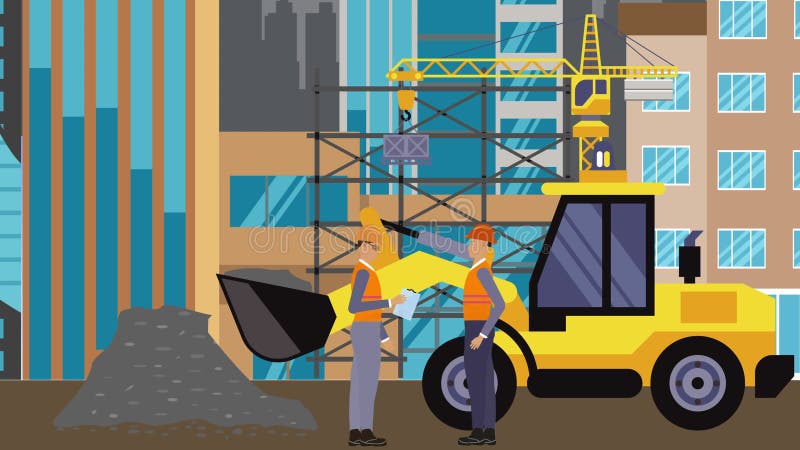 Construction Site Area, Working on the Edge of Town with Engineers and ...