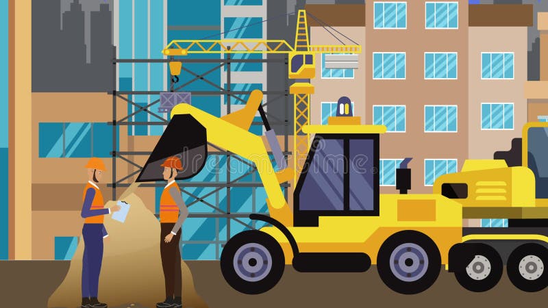 Construction Site Area, Working on the Edge of Town with Engineers and ...