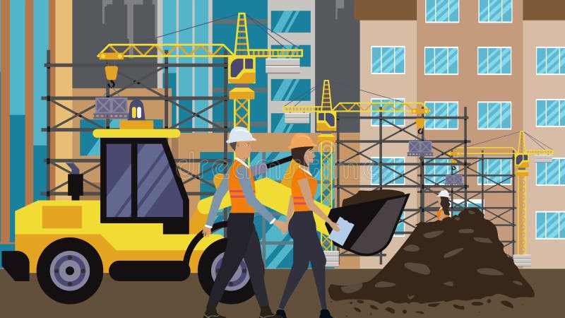 Construction Site Area, Working on the Edge of Town with Engineers and ...