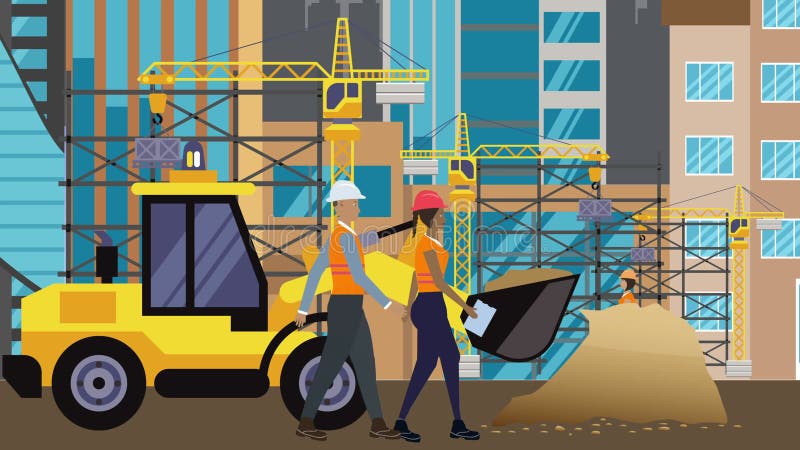 Construction Site Area, Working on the Edge of Town with Engineers and ...