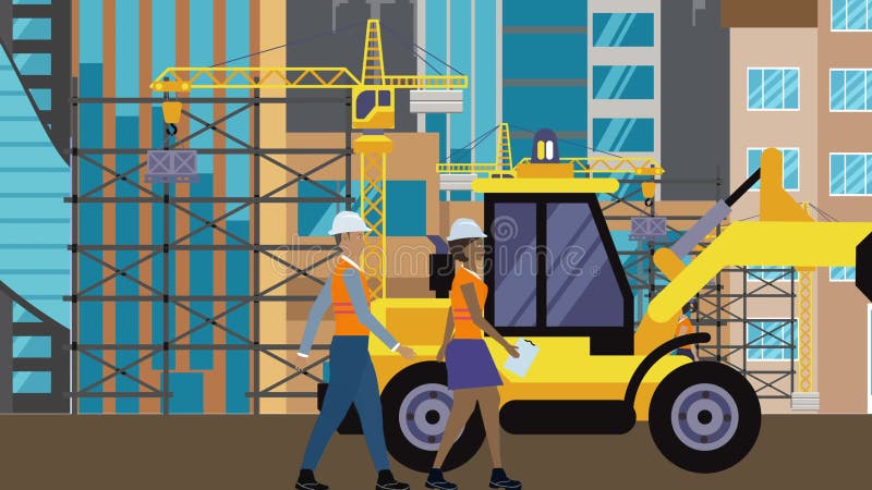 Construction Site Area, Working on the Edge of Town with Engineers and ...