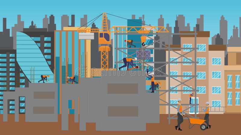 Construction Site Area, Working on the Edge of Town with Engineers and ...