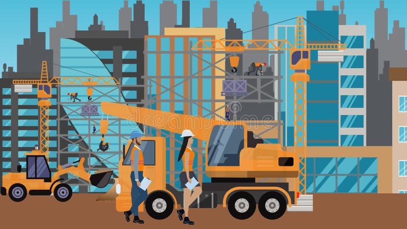 Construction Site Area, Working on the Edge of Town with Engineers and ...