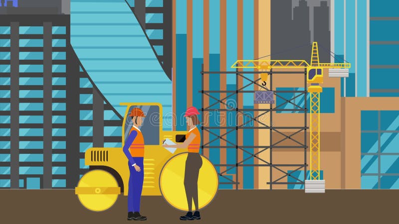 Construction Site Area, Working on the Edge of Town with Engineers and ...