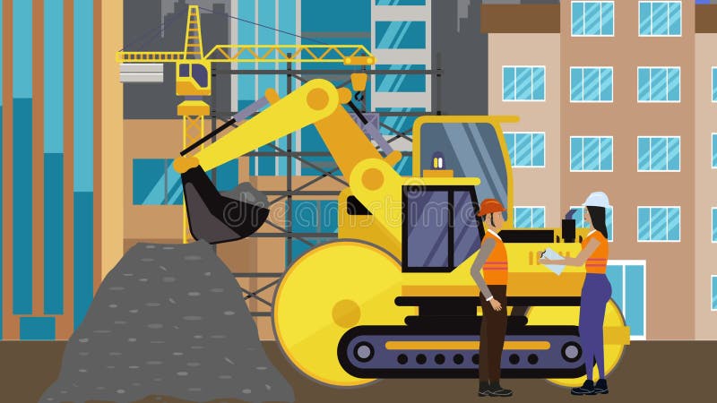 Construction Site Area, Working on the Edge of Town with Engineers and ...