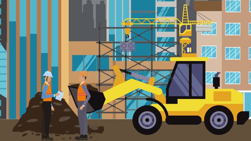 Construction Site Area, Working on the Edge of Town with Engineers and ...