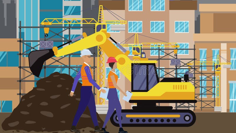 Construction Site Area, Working on the Edge of Town with Engineers and ...