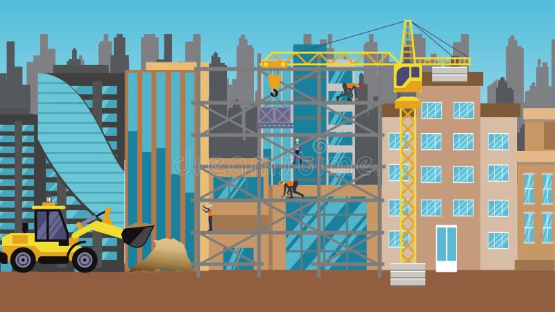 Construction Site Area, Working on the Edge of Town with Engineers and ...