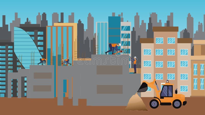 Construction Site Area, Working on the Edge of Town with Engineers and ...