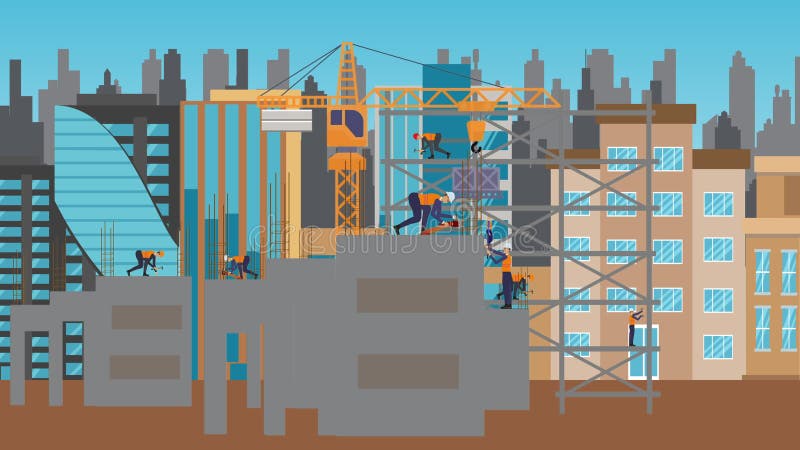 Construction Site Area, Working on the Edge of Town with Engineers and ...