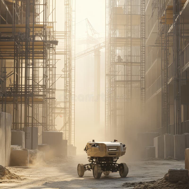 Construction Site with Autonomous Wheeled Robot Stock Image - Image of ...