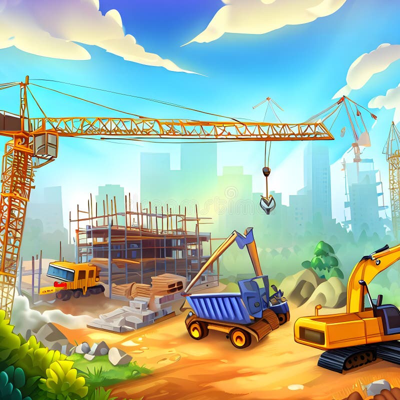 Construction Site Background with Beautiful Scenery and Construction ...