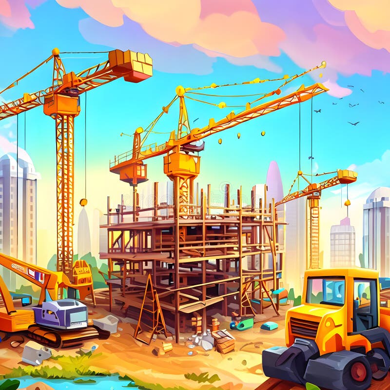 Construction Site Background with Beautiful Scenery and Construction ...