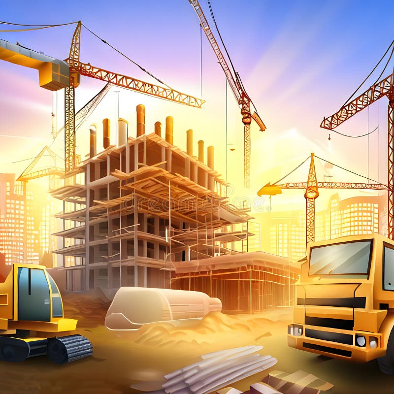 Construction Site Background with Construction Buildings and ...