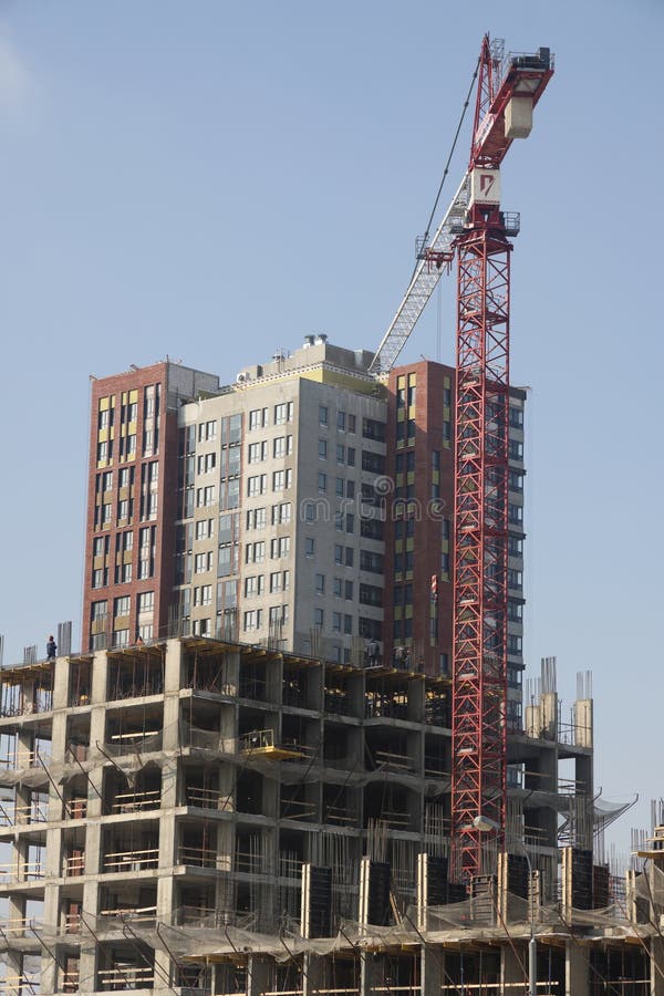 Construction Site Background. Hoisting Cranes and New Multi-storey ...