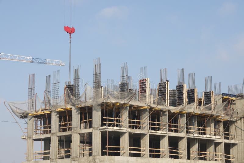 Construction Site Background. Hoisting Cranes and New Multi-storey ...