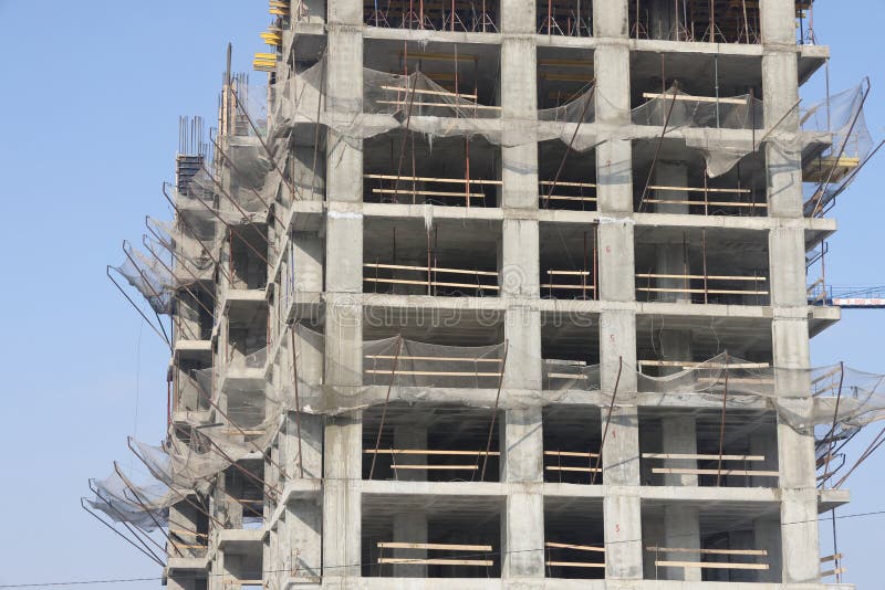 Construction Site Background. Hoisting Cranes and New Multi-storey ...