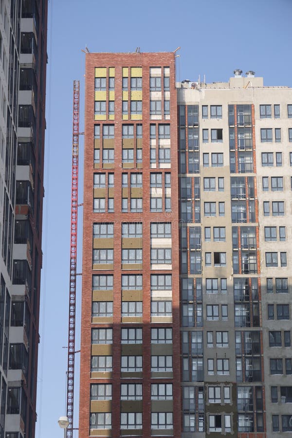 Construction Site Background. Hoisting Cranes and New Multi-storey ...