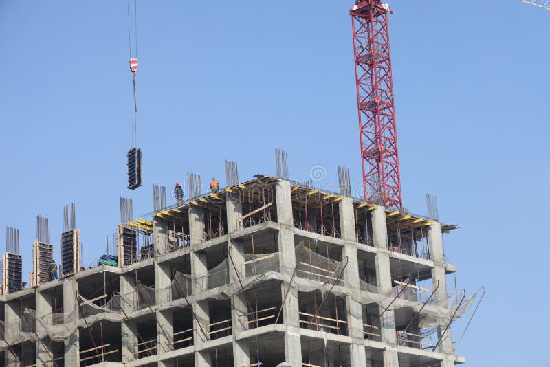 Construction Site Background. Hoisting Cranes and New Multi-storey ...