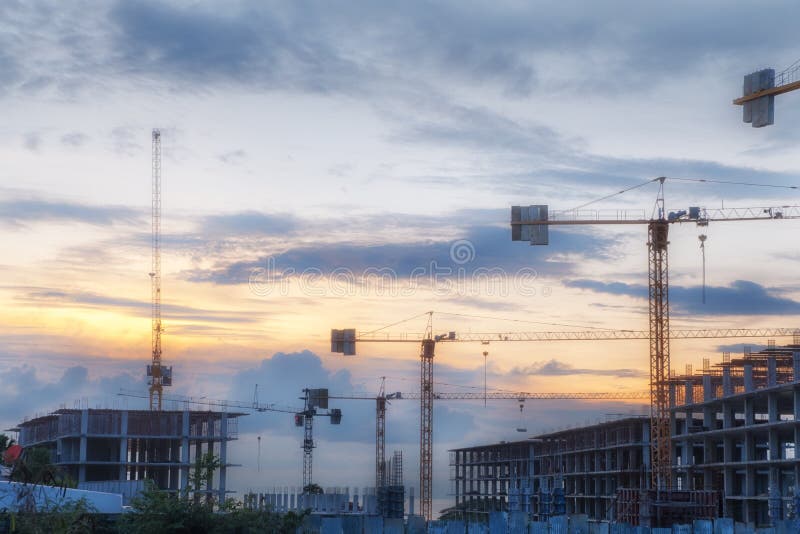 Construction Site and Sunset. Stock Photo - Image of silhouette ...