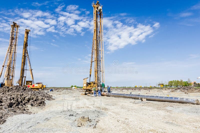 Construction Site with Big Equipment for Drilling into the Ground ...