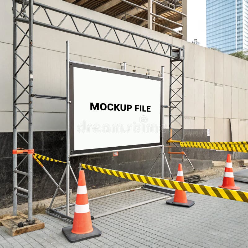 Construction Site Billboard Mockup â€ Caution Zone Ad Banner Display ...