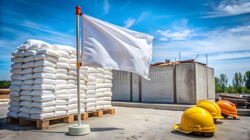 Construction Site with Blank Flag Stock Illustration - Illustration of ...