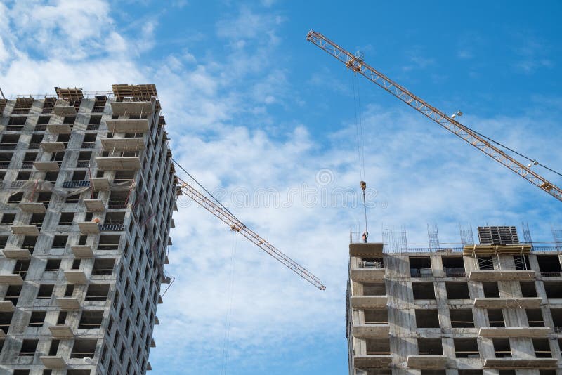 Construction Site on Blue Sky Stock Photo - Image of industry ...