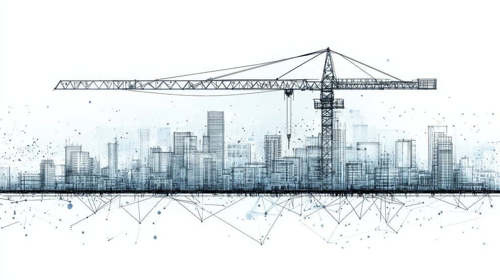 A Construction Site Blueprint Featuring Cranes and Structural Details ...