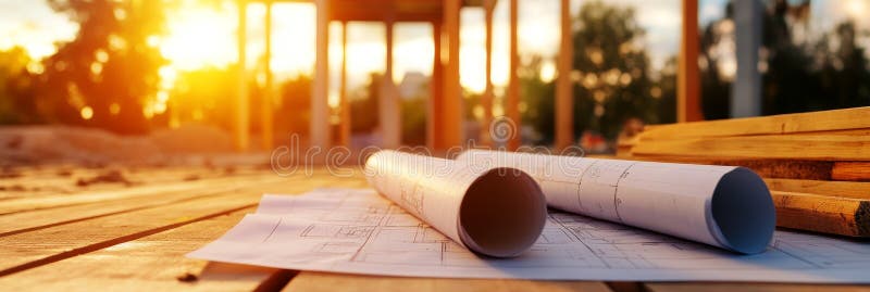 Construction Site Blueprints at Sunset Construction Plans Lumber and a ...