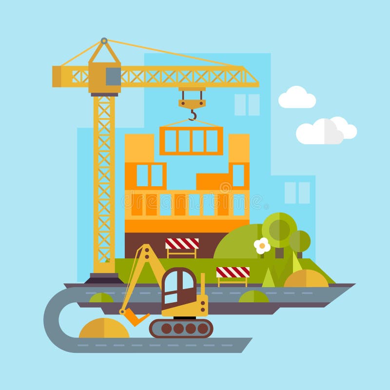 Construction Site, Building Flat Illustration Stock Vector ...