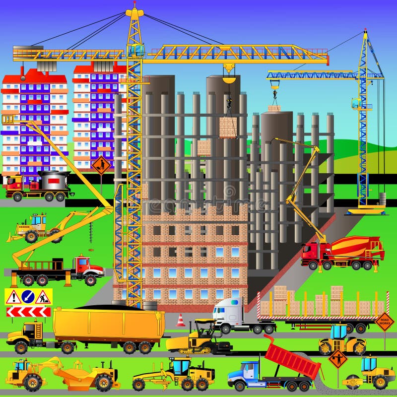 Construction Site, Building a House. Vector Illustration Stock Vector - Illustration of ...