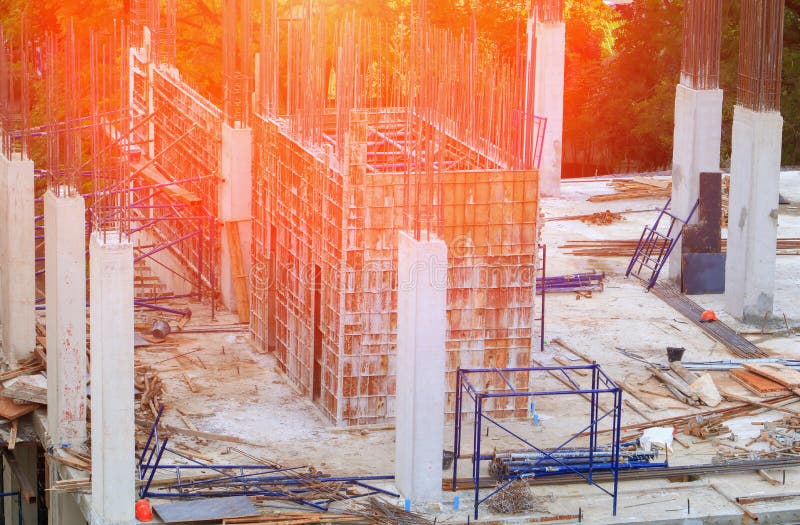 Construction Site and Building with Sunrise Light Tone. Stock Image ...