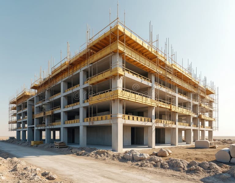 Construction Site Building Under Development. Scaffolding, Concrete ...