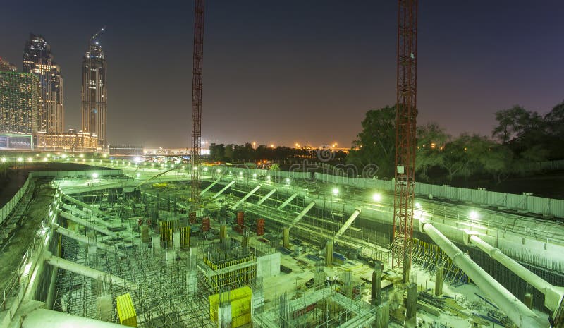 Construction Site for Buildings at Night Stock Photo - Image of cement ...