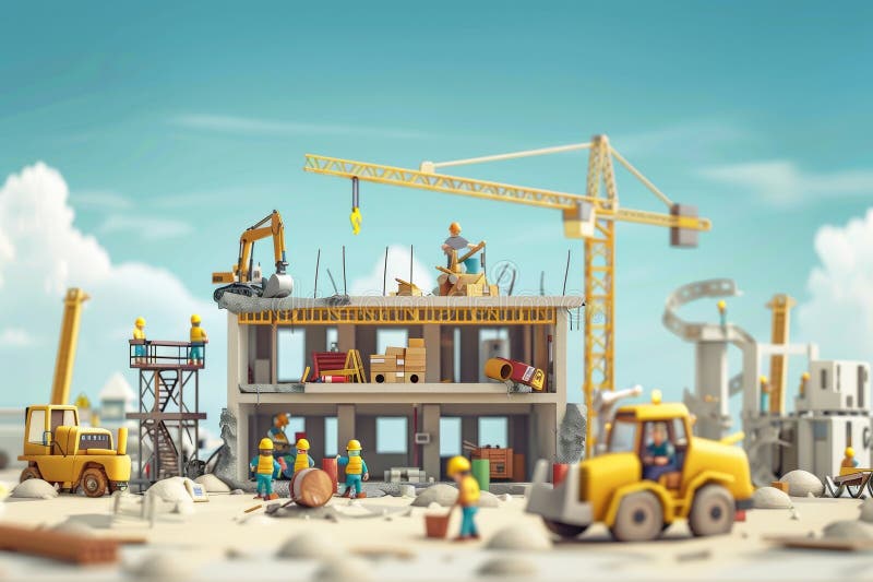 Construction Site Bustling with Activity and Workers Managing Building ...