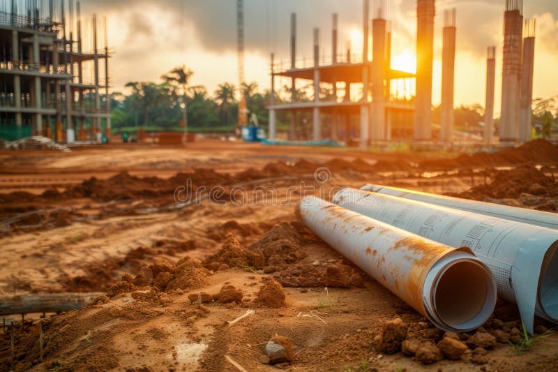 Construction Site with Outlined Plans, Architectural Development and ...